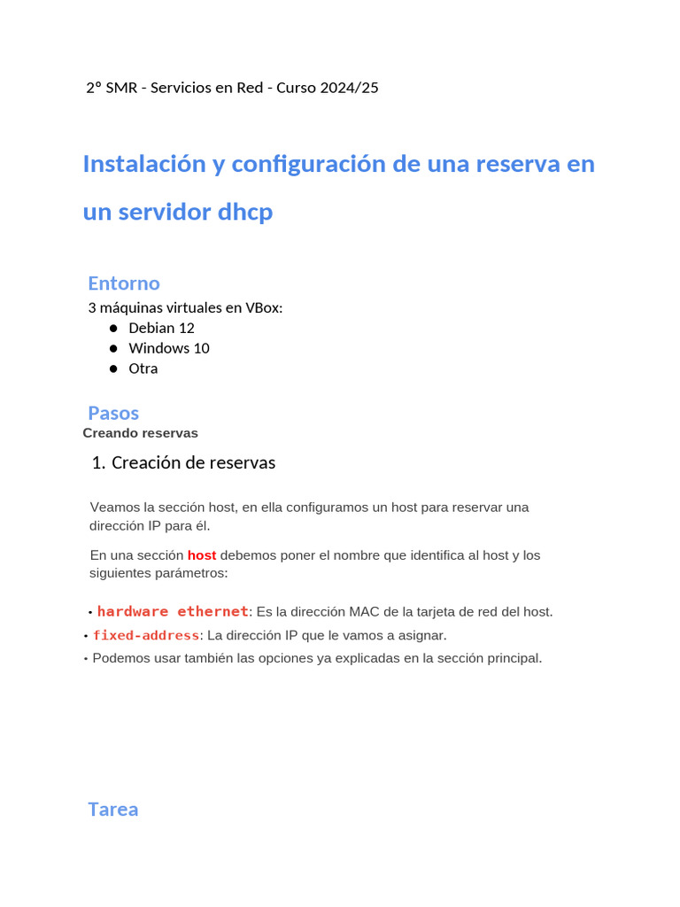 Práctica 2 - Configuración de Una Reserva DHCP-Linux | PDF