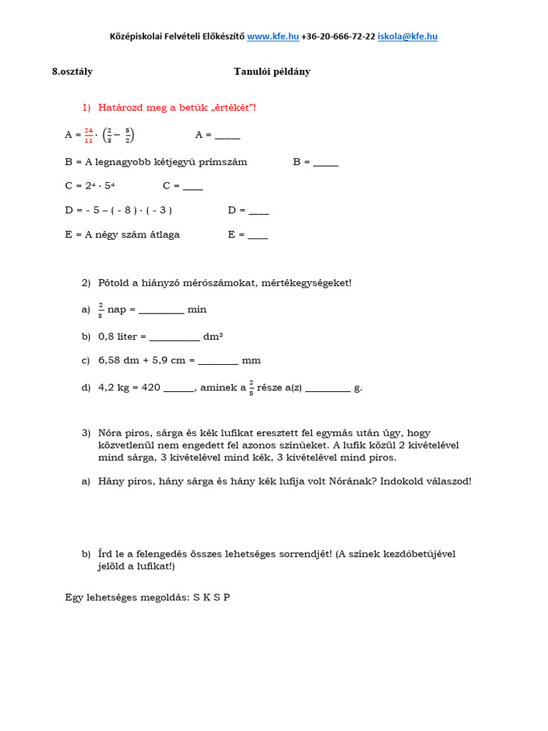 8 Matek Tanuloi 4 Alkalom | PDF
