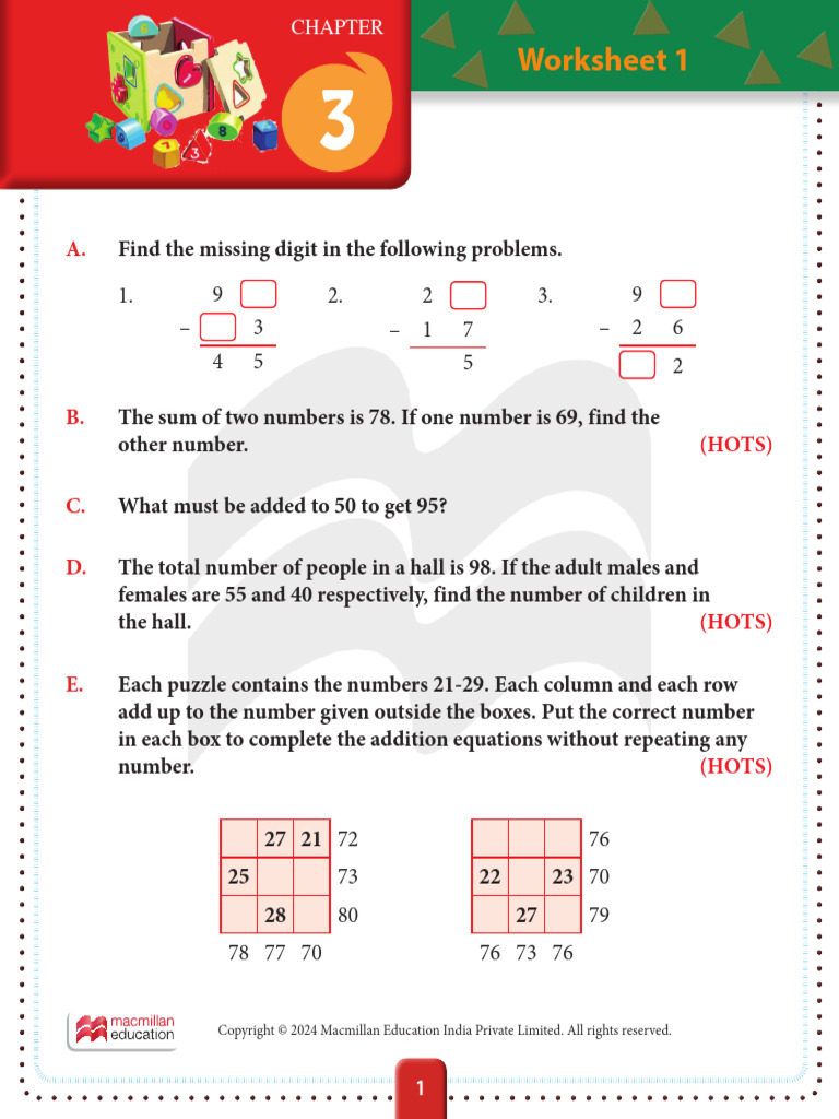 2 Math Ch3 Subtraction Worksheet 1 | PDF