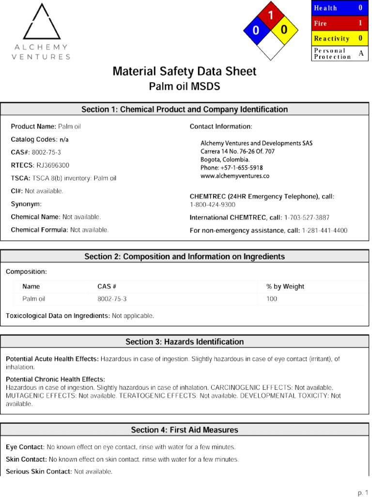 MSDS Crude Palm Oil-1 | PDF
