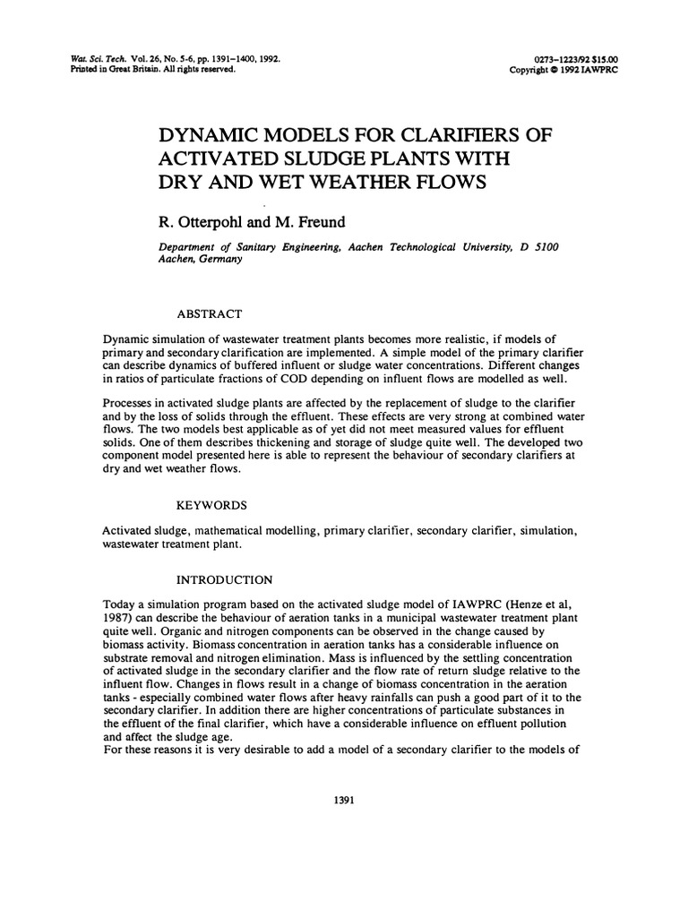 Dynamic Models For Clarifiers of Activated Sludge Plants With Dry and ...