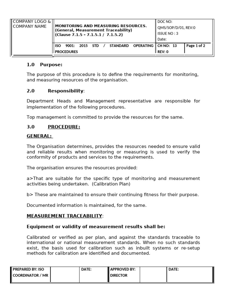 13 Monitoring, Measuring Resources Procedure | PDF | Calibration | Iso 9000