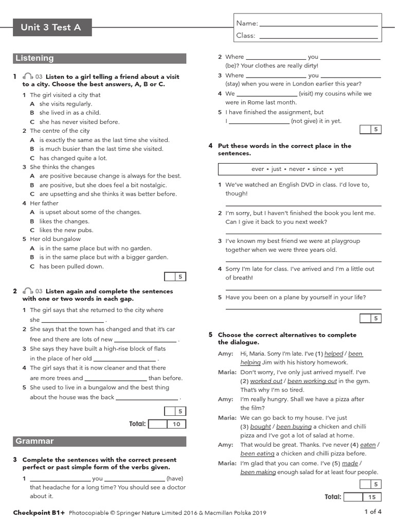 Checkpoint B1+ Unit 3 Test A | PDF | Traffic | Traffic Congestion