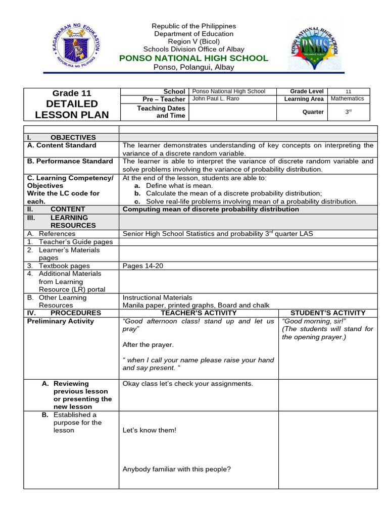 Math 11 - Mean of Prob Stats. | PDF | Mean | Probability Distribution