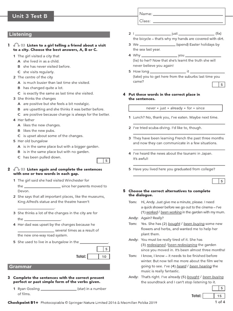 Checkpoint B1+ Unit 3 Test B | PDF | Traffic | Bus