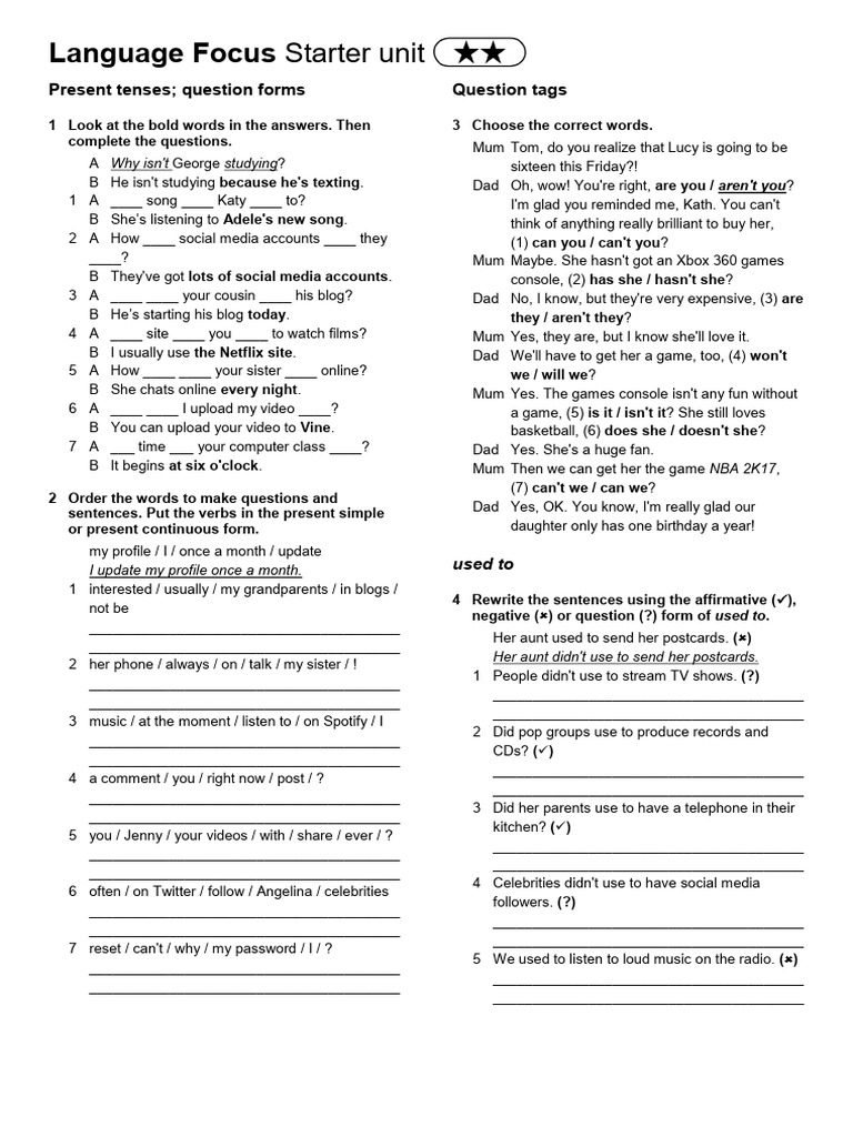 Tiếng Anh 9 Friends Plus - Starter - langfocus - two - star | PDF | Linguistics | Syntax