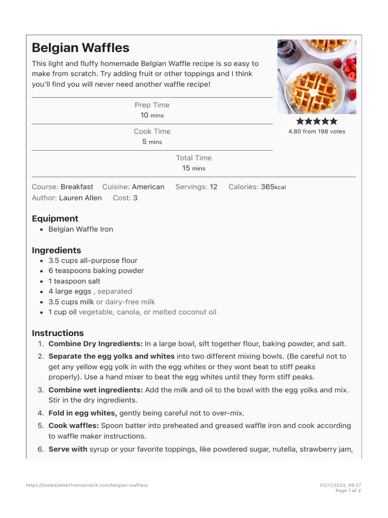 Belgian Waffles - Tastes Better From Scratch | PDF | Waffle | Fat