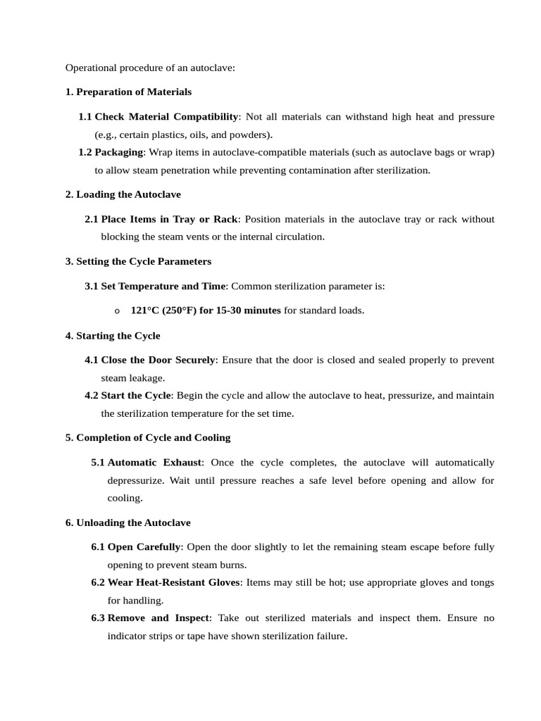Autoclave Operation Procedure Guide | PDF | Sterilization (Microbiology)