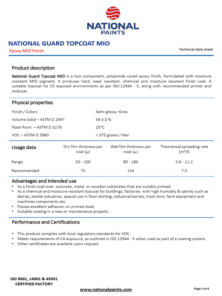 Epoxy MIO Topcoat for C5 Environments | PDF | Epoxy | Materials