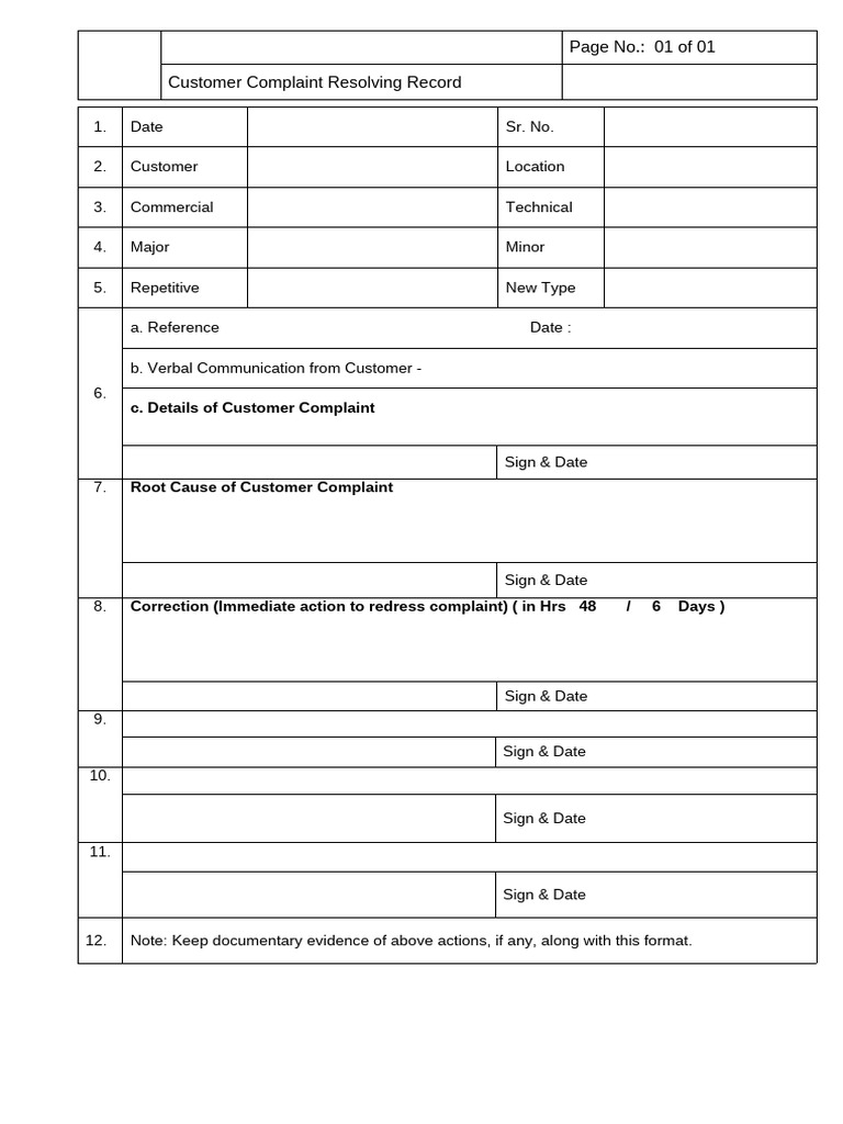 Cust Complaint Resolving Record | PDF