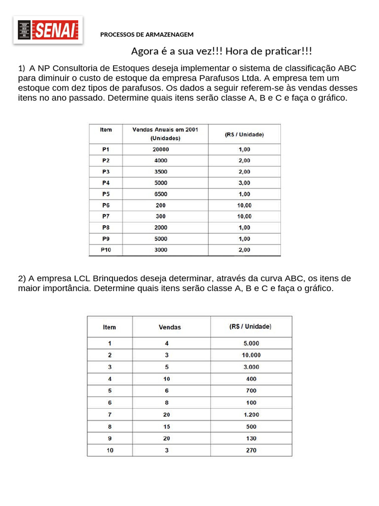 Classificação ABC de Estoques e Análise | PDF | Finanças e ...