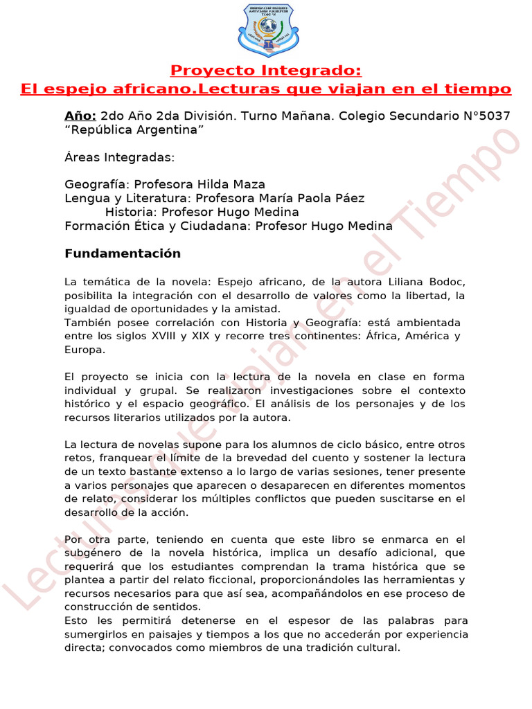 Lectura Que Viajan en El Tiempo - Espejo Africano Segundo Año 2024 ...