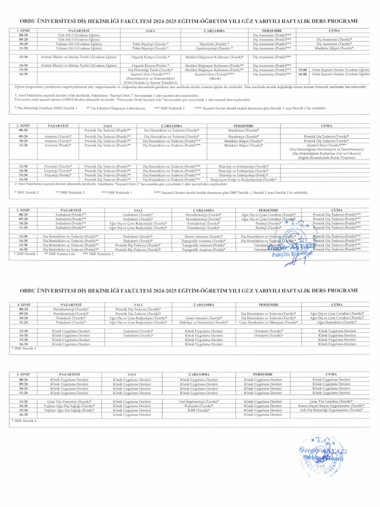 Odu DHF 2024 2025 Guz Donemi Ders Programi | PDF