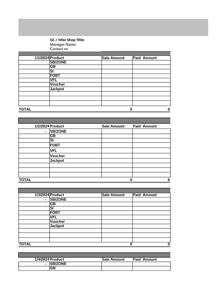 Daily Cashier Report Template | PDF | Money | Economies