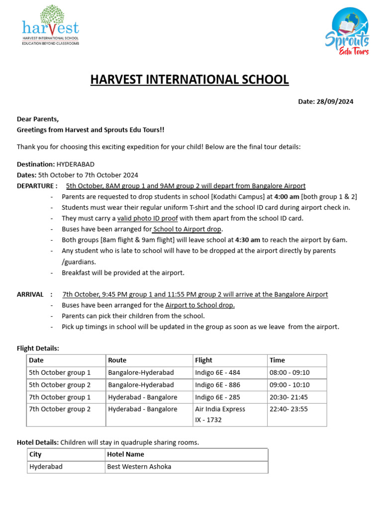 Hyderabad Edu Tour Details for Parents | PDF