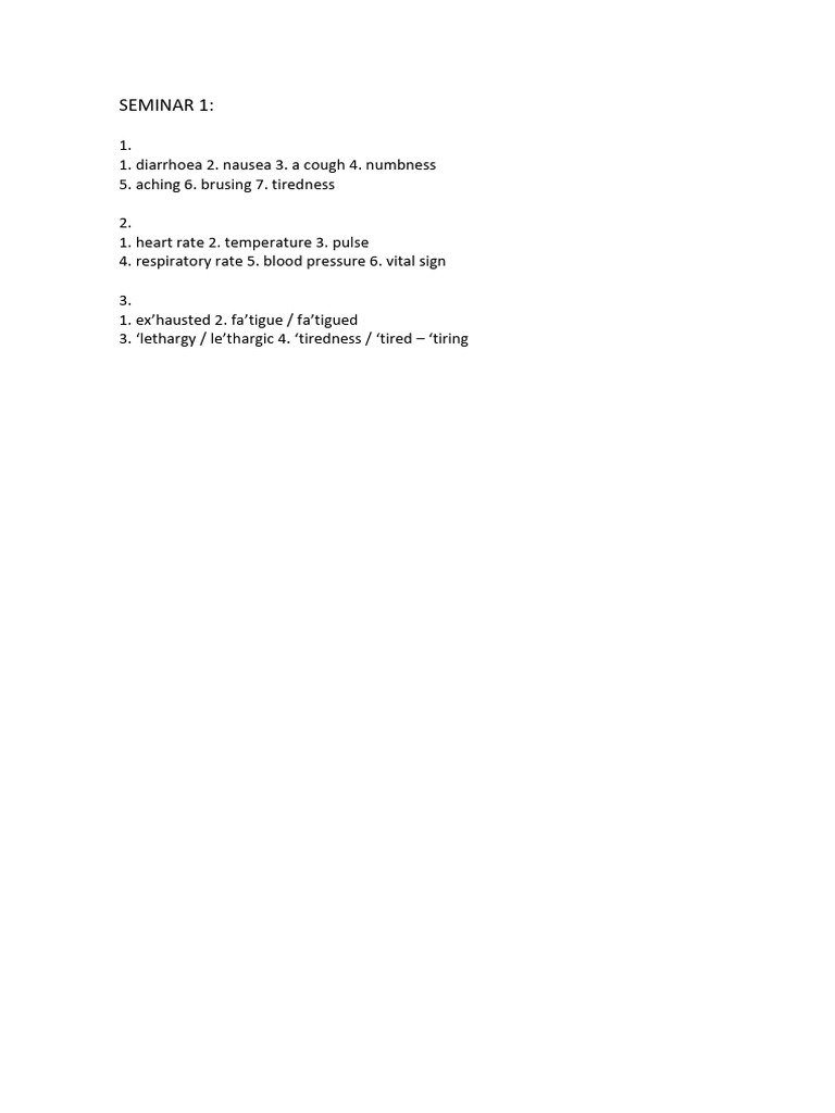 Seminar 1 Answer Key | PDF