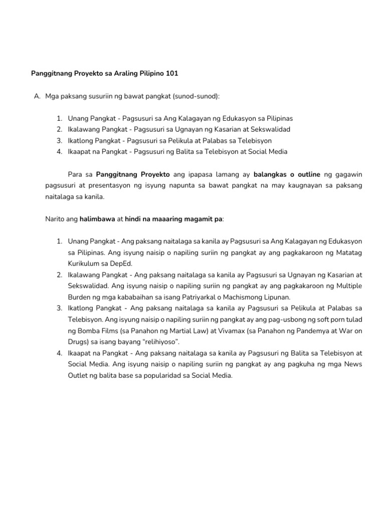 Panggitnang Proyekto Sa Araling Pilipino | PDF