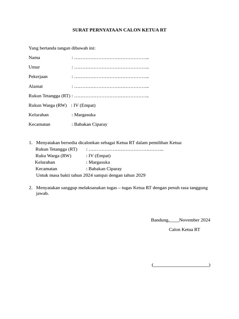 Surat Persetujuan RT | PDF
