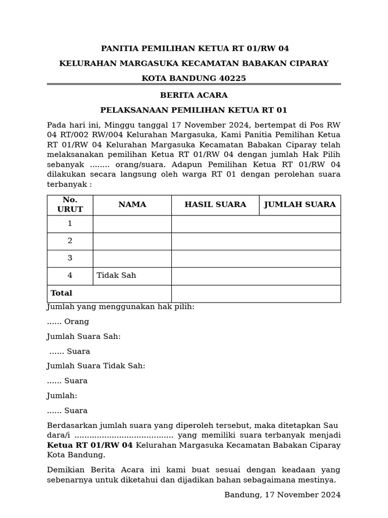 Laporan Pemilihan Ketua RT 01 | PDF