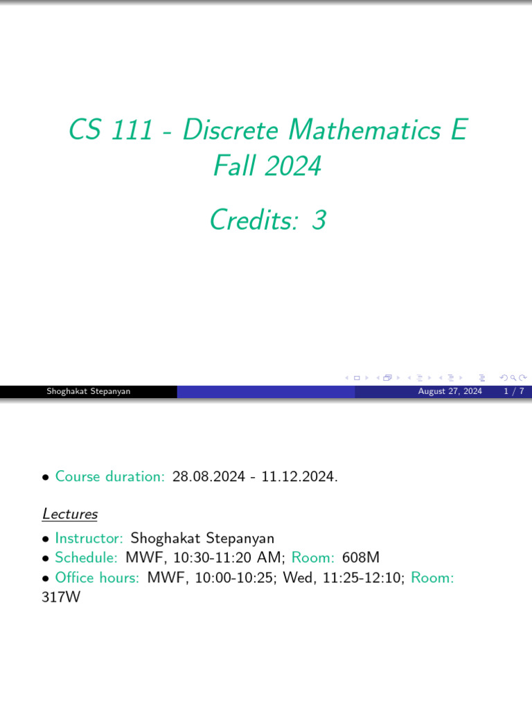 CS 111 Discrete Mathematics Course Details | PDF | Educational ...