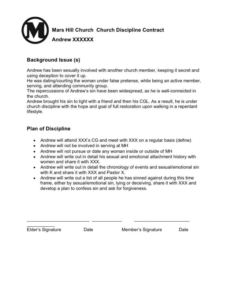Mars Hill Church "Church Discipline Contract"