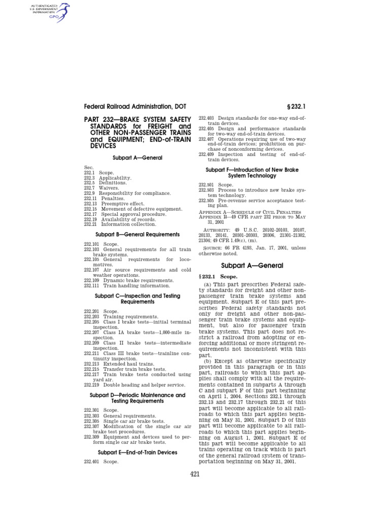 Brake Safety Stand FRA | PDF | Train | Brake
