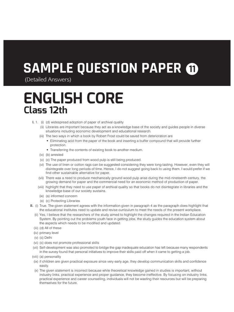 CBSE Sample Paper 11 English Core Class 12th | PDF | Paper