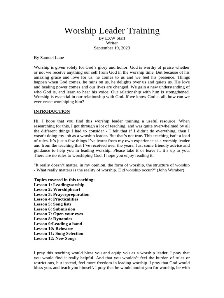 Worship Team Training Youth | PDF | Prayer | God