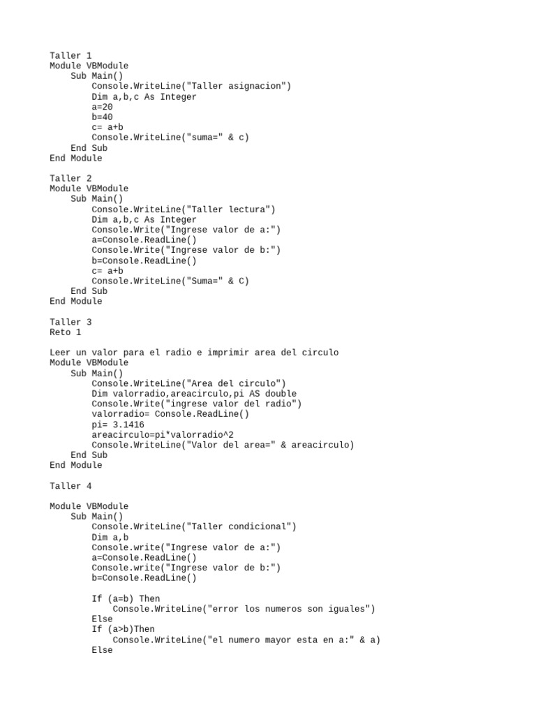 Taller Programacion | PDF