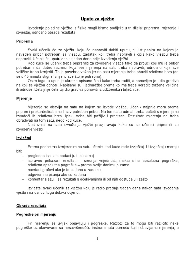 Upute Za Vjezbe-FIZIKA | PDF