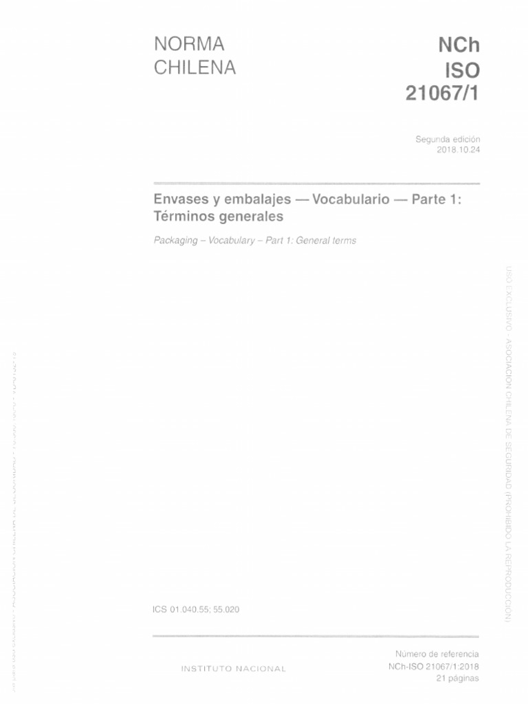 NCH ISO 21067-1 2018 - Envases y Embalajes | PDF