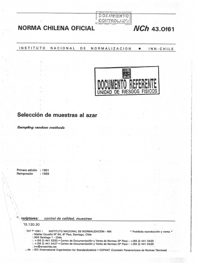 NCH 43.of61 1999 - Selección de Muestras Al Azar | PDF