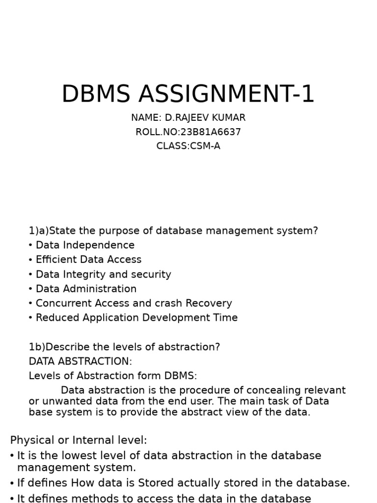 Dbms Assignment 1 | PDF | Databases | Data Model
