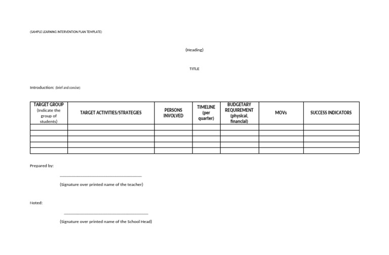Target Group Target Activities/Strategies Persons Involved Timeline ...