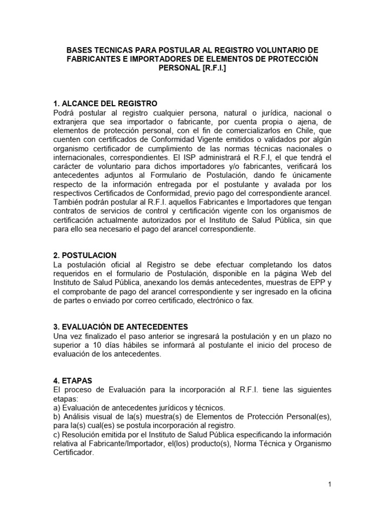 Bases Técnicas RFI REGISTO VOLUNTARIO FAB E IMP EPP | PDF | Documento de identidad