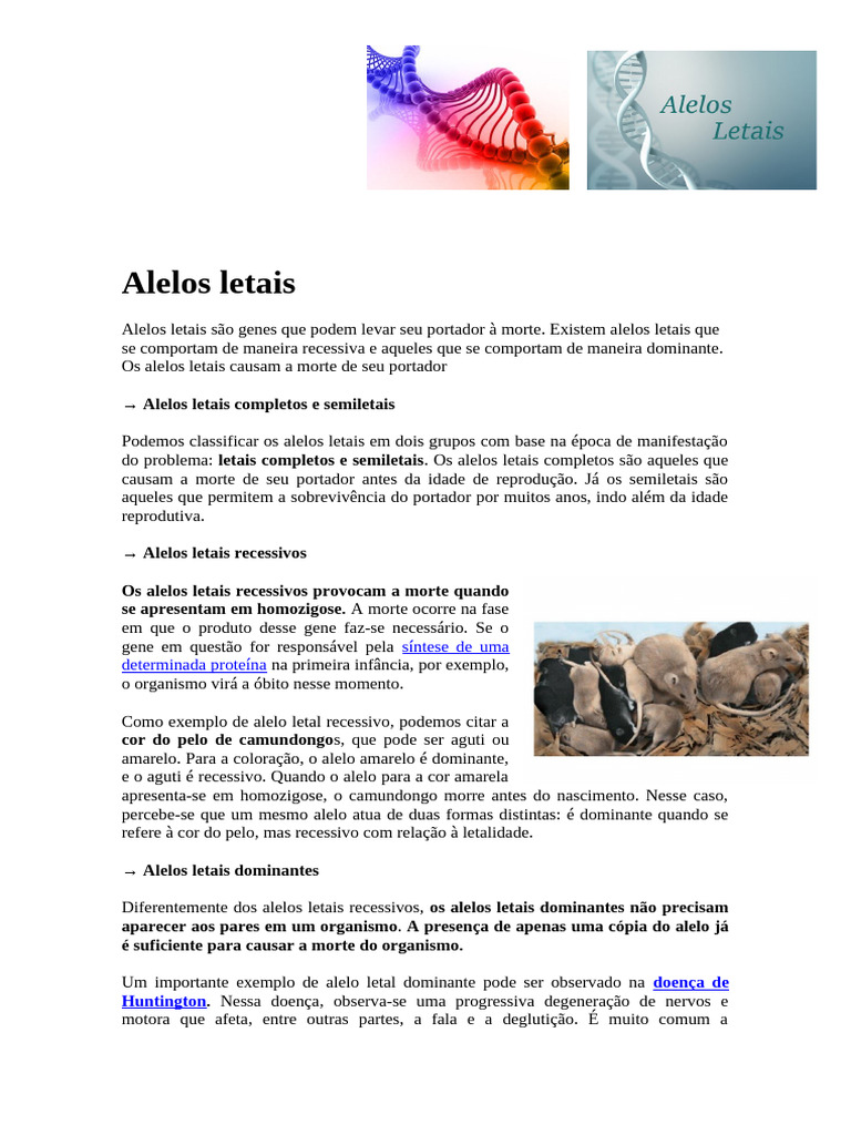 Alelos Letais | PDF | Alelo | Genética