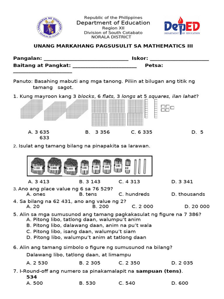 Mathematics 3 PT q1 | PDF