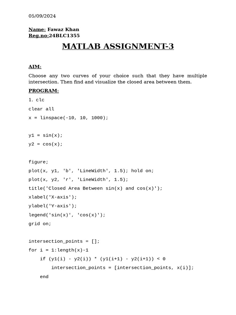 Matlab Assignment 3 | PDF