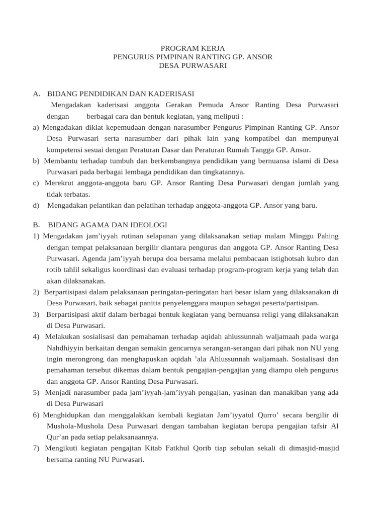 Contoh Program Kerja GP Ansor | PDF | Agama & Spiritualitas