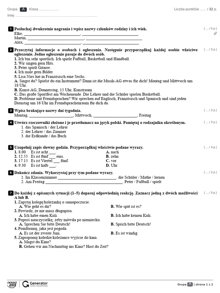 BADANIE WYNIKÓW NAUCZANIA PO KLASIE 7 - (Z Widoczną Punktacją) | PDF