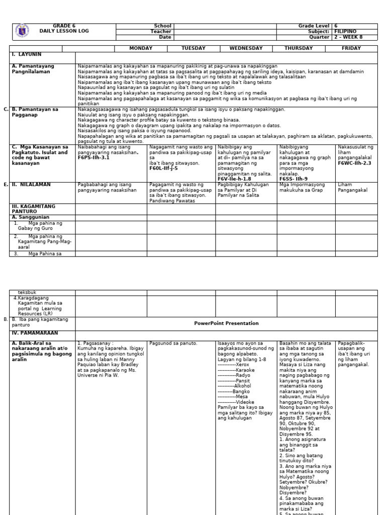 DLL - Filipino 6 - Q2 - W8-1 | PDF