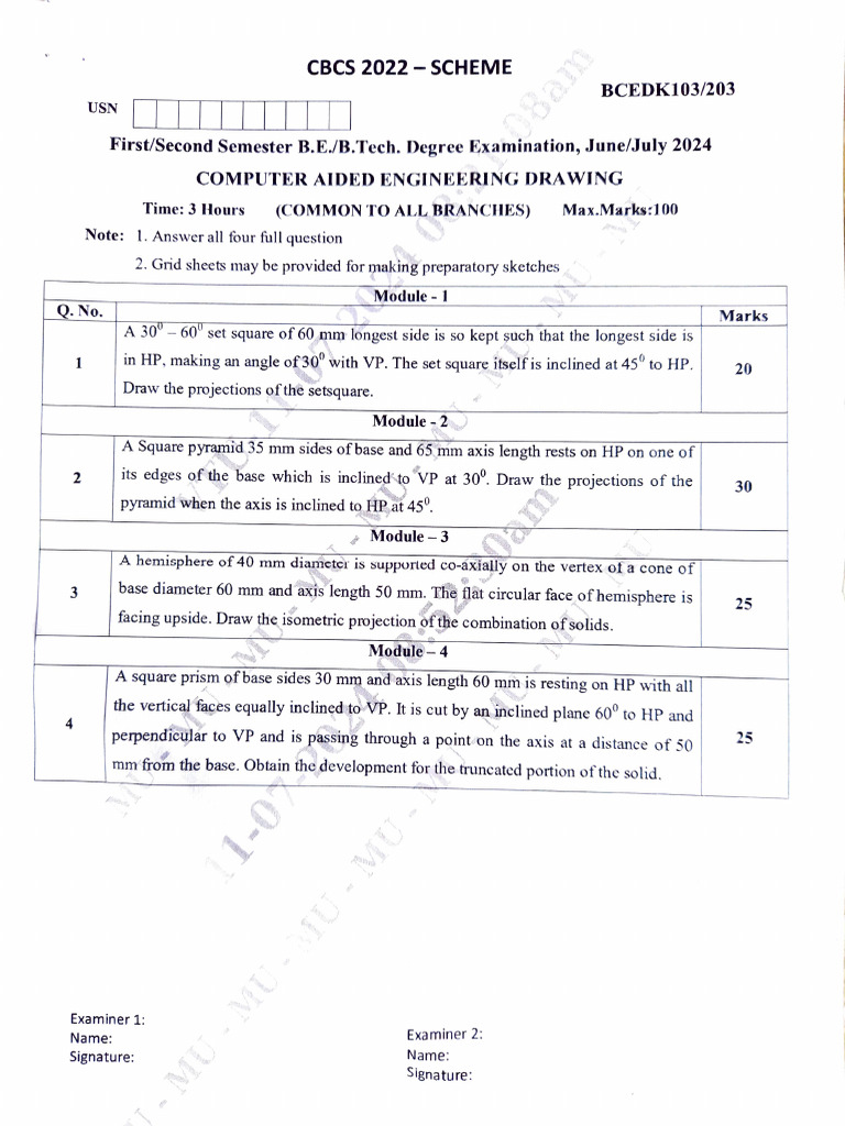 B.E./B.Tech. 2024 CAD Exam Paper | PDF | Convex Geometry | Elementary ...