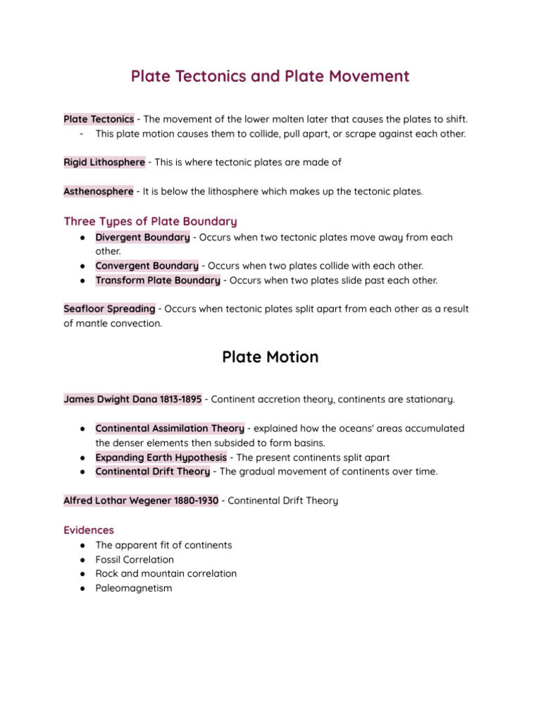 Plate Tectonics and Plate Movement | PDF
