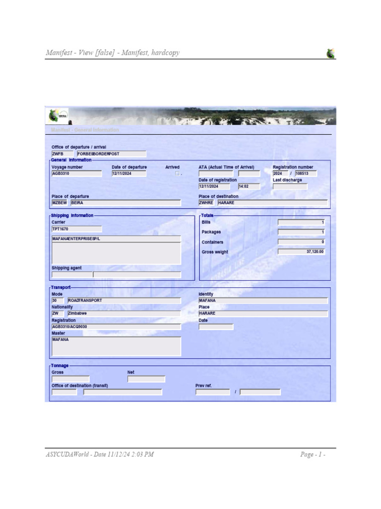 Agb3310 Manifest 11 | PDF