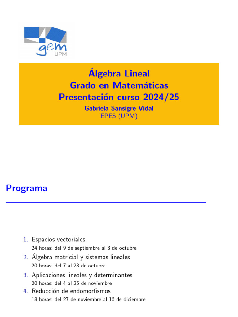 GeM-AL-presentación 24 | PDF | Álgebra lineal | Conceptos matemáticos