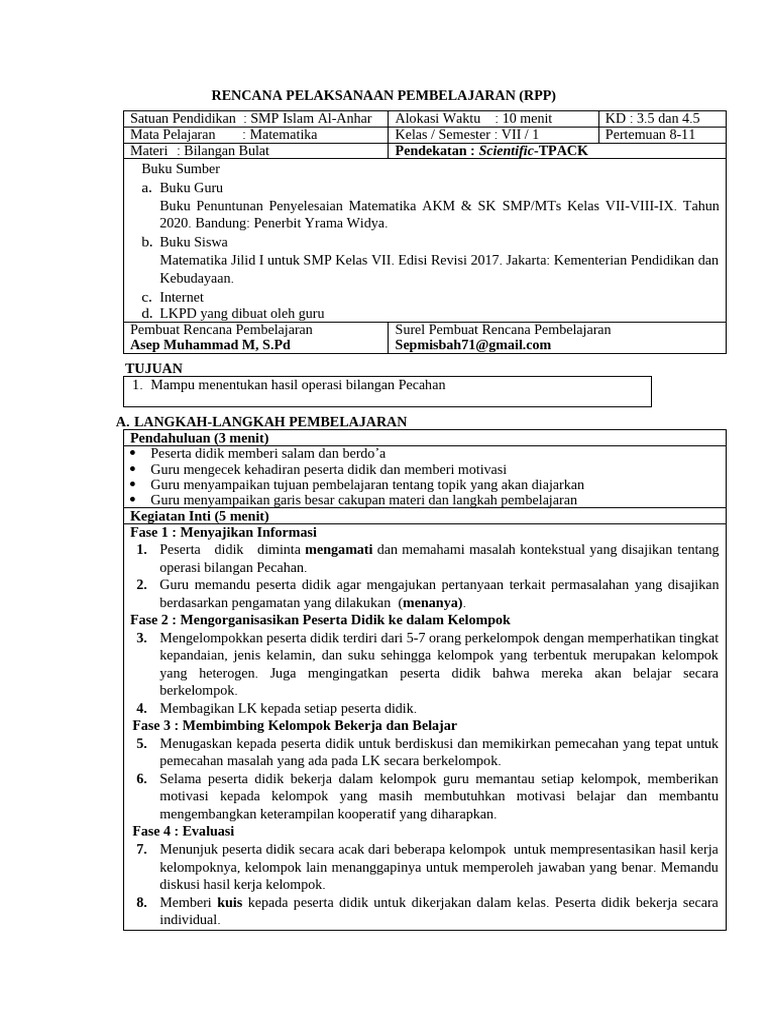 Modul Ajar Bilangan Pecahan P8-P11 | PDF
