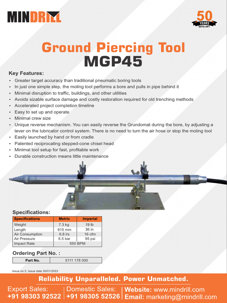 Mindrill Ground Piercing Tool MGP45 | PDF