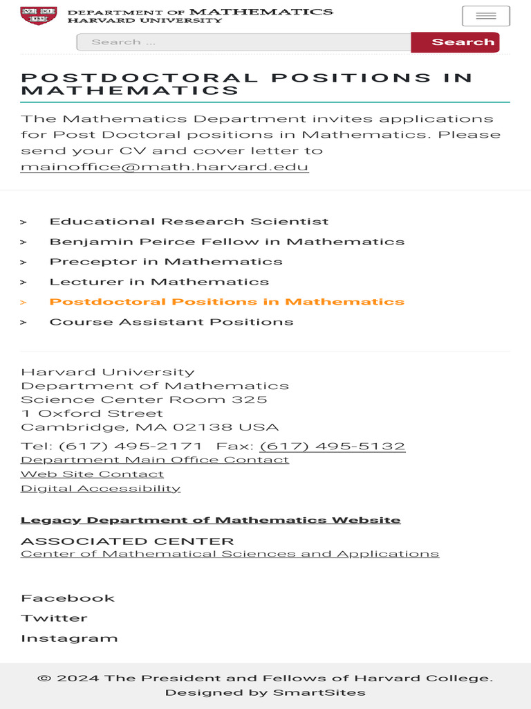 Postdoctoral Positions in Mathematics - Harvard M | PDF
