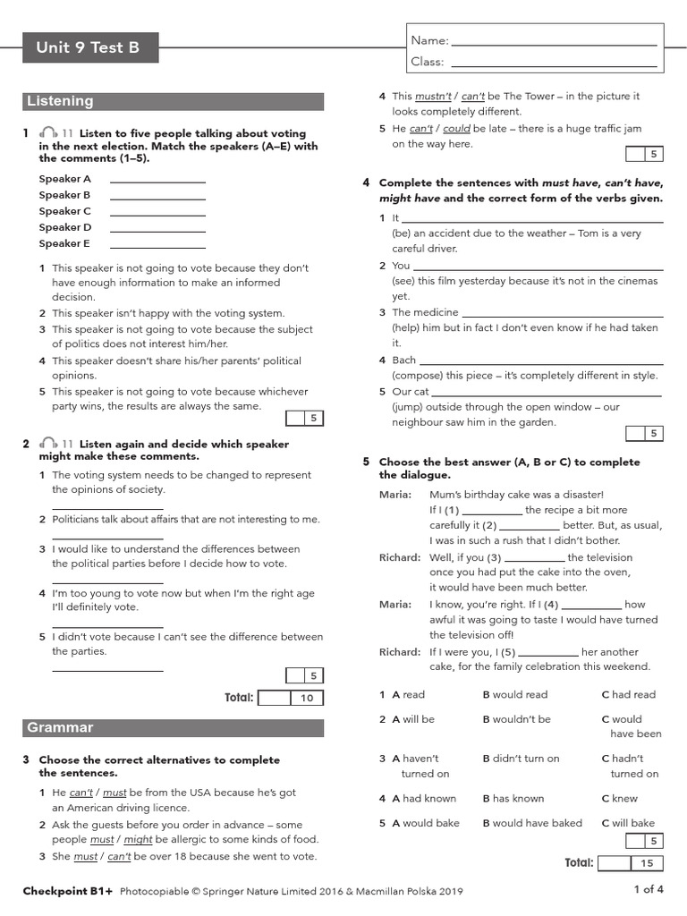 Checkpoint B1+ Unit 9 Test B | PDF