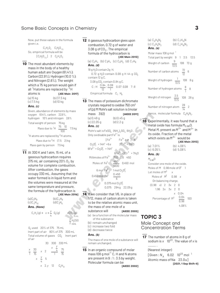 Chemistry Extra Ques Jee Main 3 | PDF | Mole (Unit) | Concentration